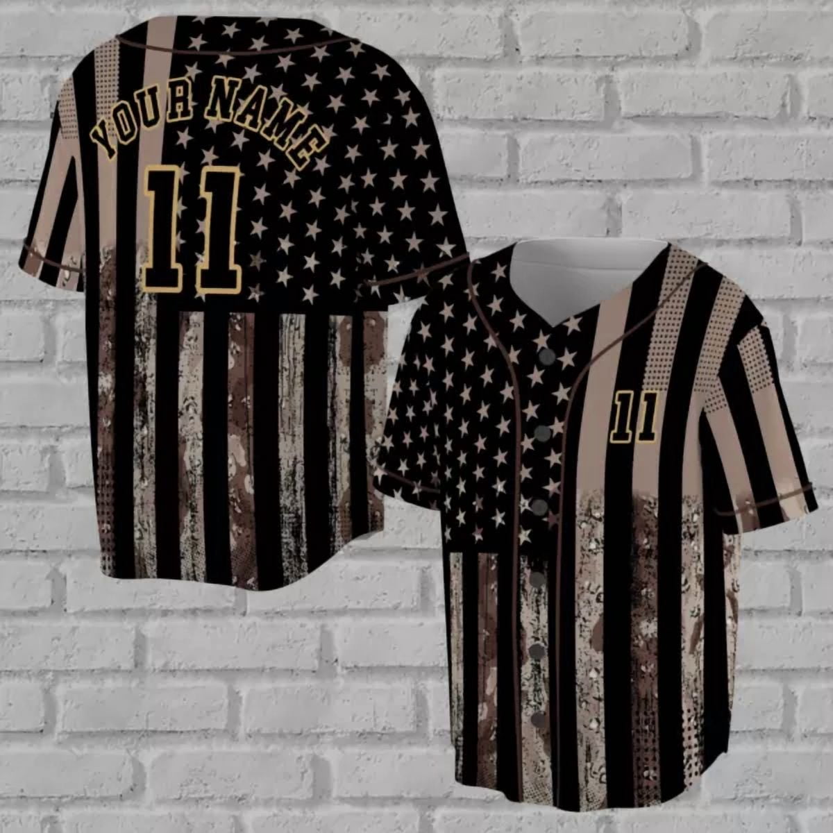 Custom Camo Black-Old Gold Salute To Service American Flag 3D Baseball ...