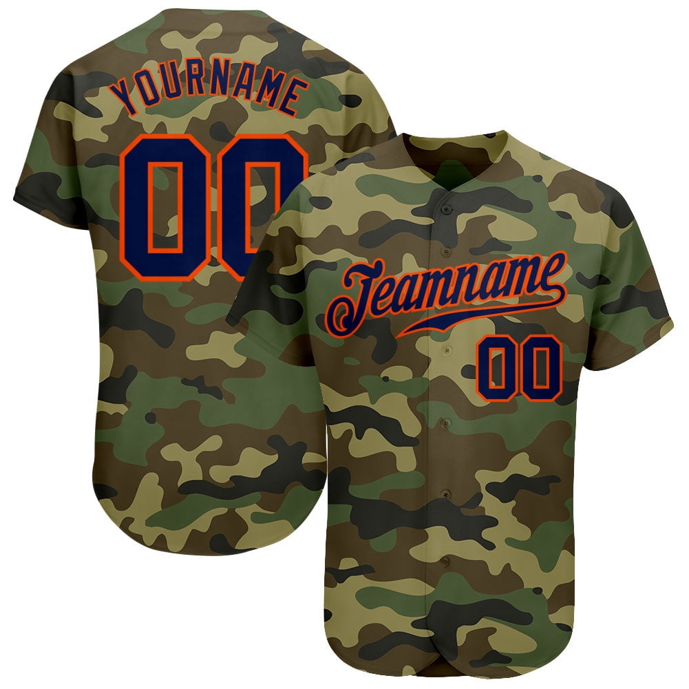 Custom Camo Navy-Orange Authentic Salute To Service Baseball Jersey ...