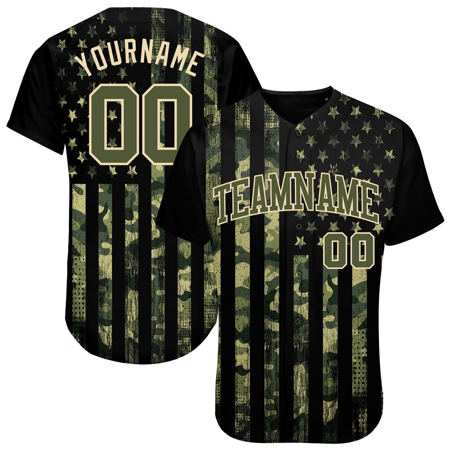 Custom Camo Olive-Cream 3D American Flag Authentic Salute To Service ...