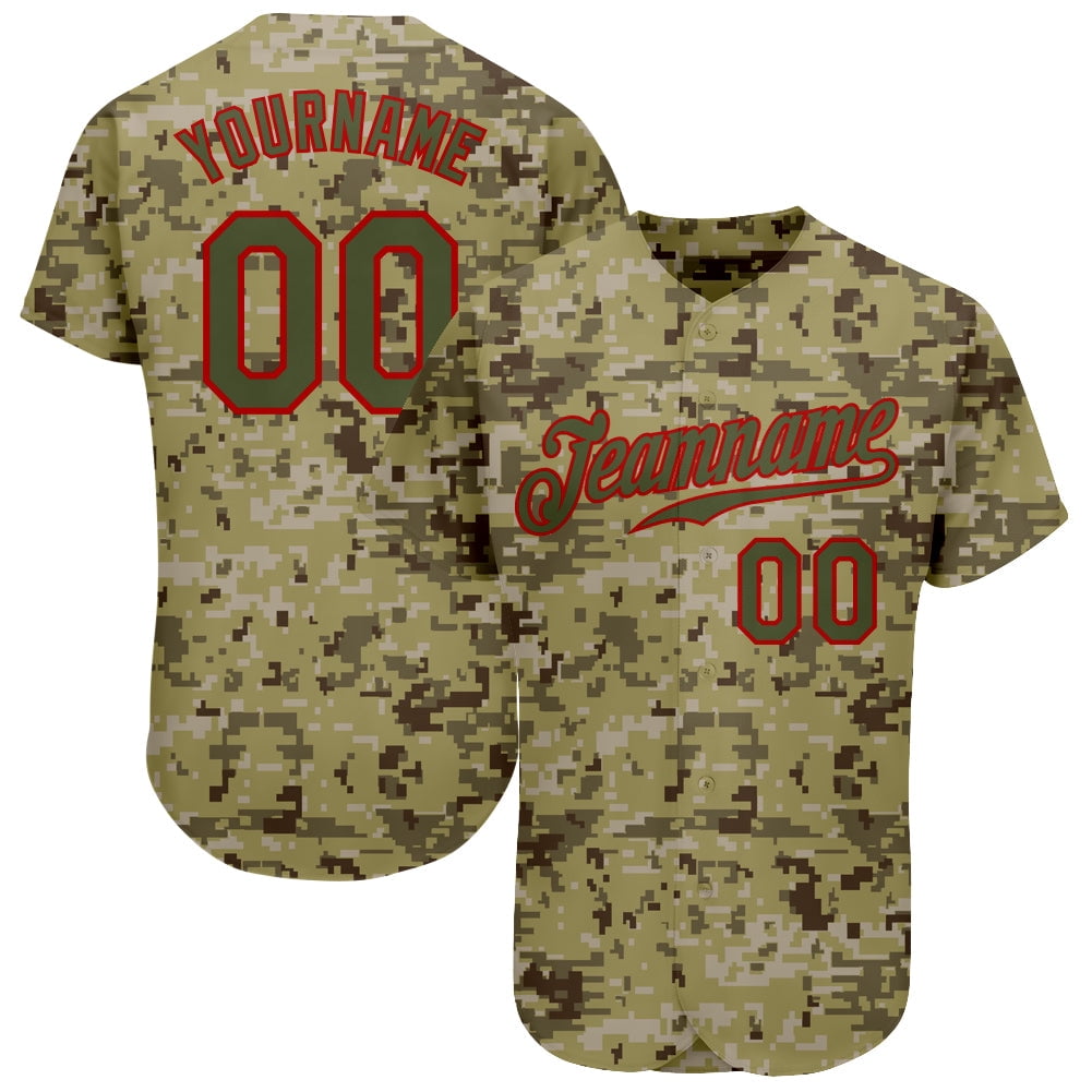Custom Camo Olive-Red Authentic Salute To Service Baseball Jersey - Hot ...