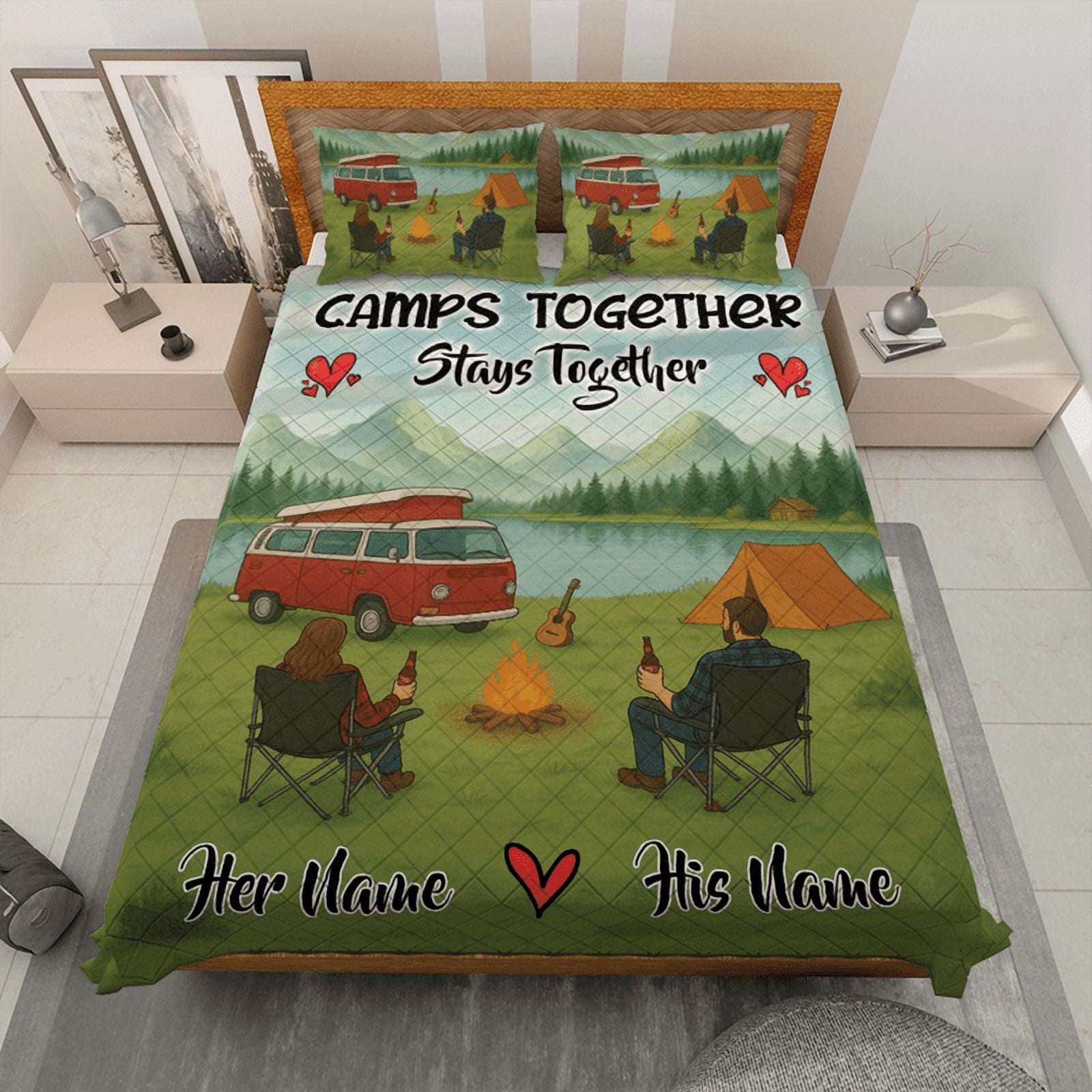 Custom Camping Couple Quilt Bedding Set – Camps Together Stays Together ...