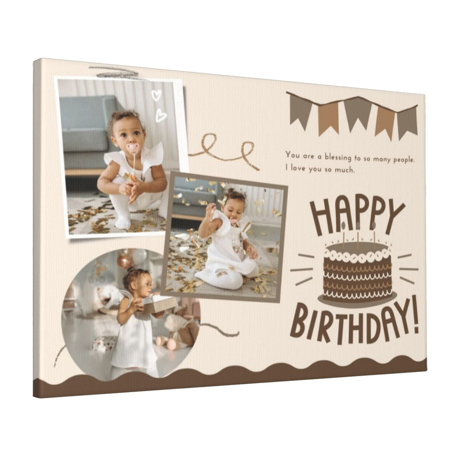 Custom Canvas Prints Beige And Brown Cartoon Cake HBD Personalized ...