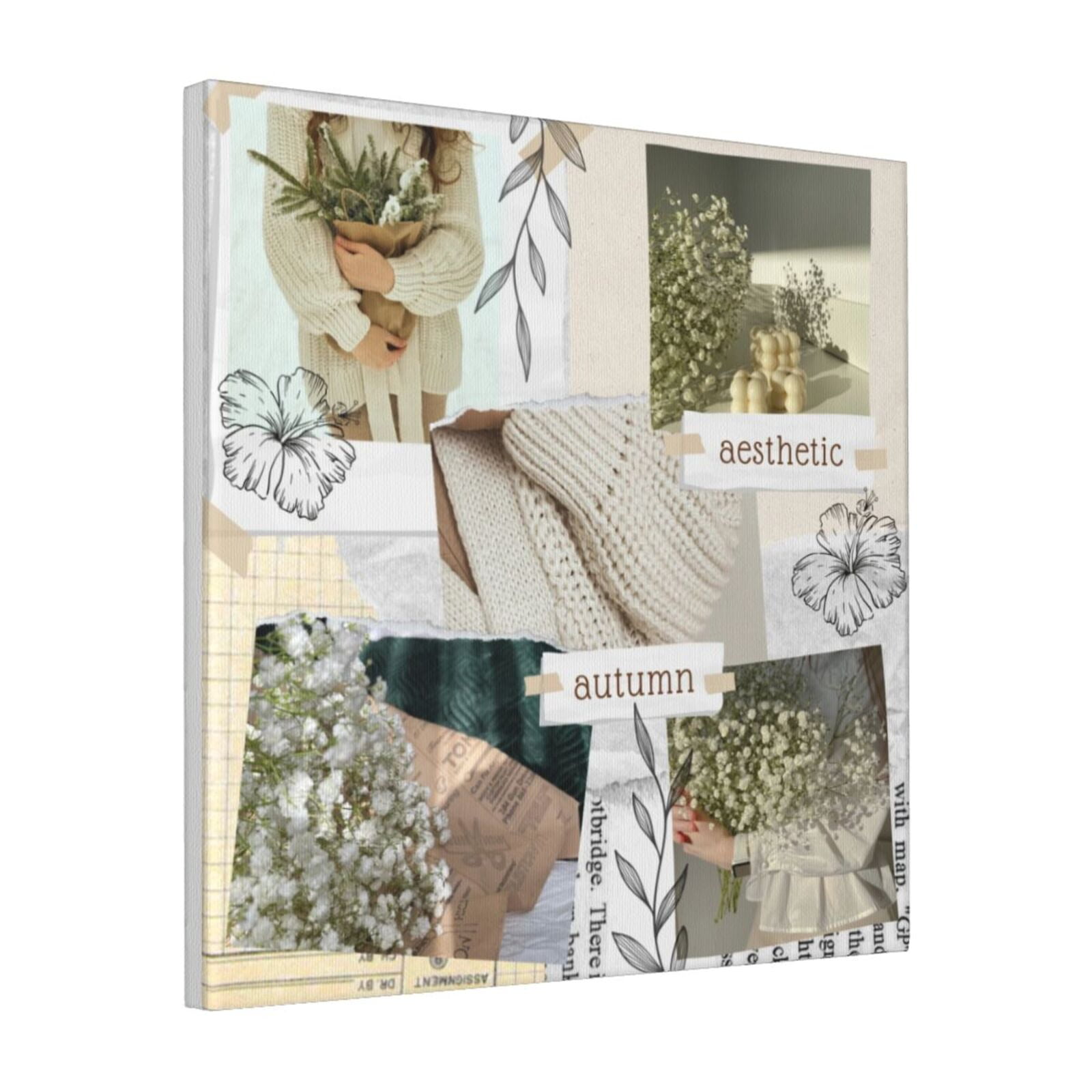 Custom Canvas Prints Beige Brown Line Flower Aesthetic Refined Paper ...