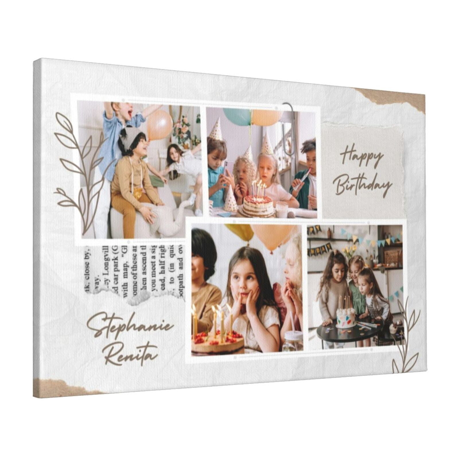 Custom Canvas Prints Beige Grey Happy Birthday Landscape Personalized ...