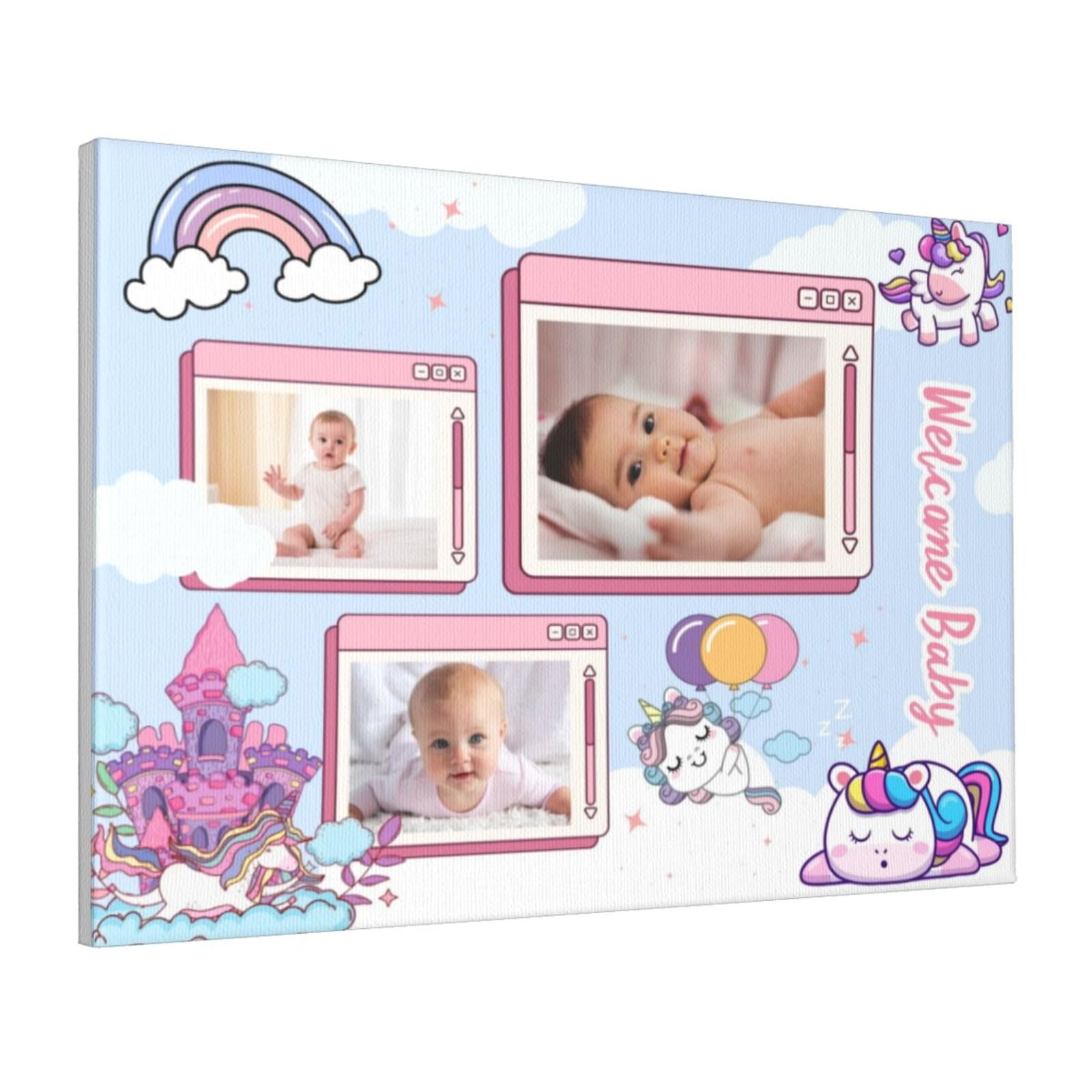 Custom Canvas Prints Blue And Pink Cute Playful Illustration Welcome ...