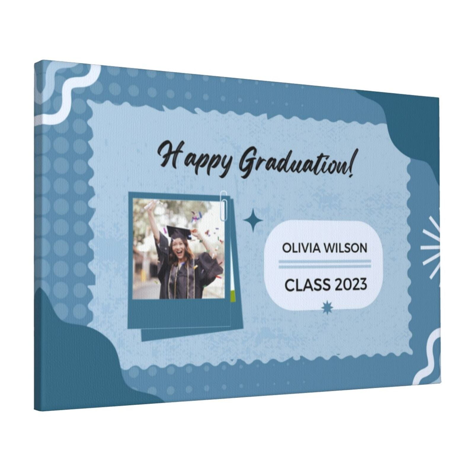 Custom Canvas Prints Blue Simple Minimalist Happy Graduation Landscape ...