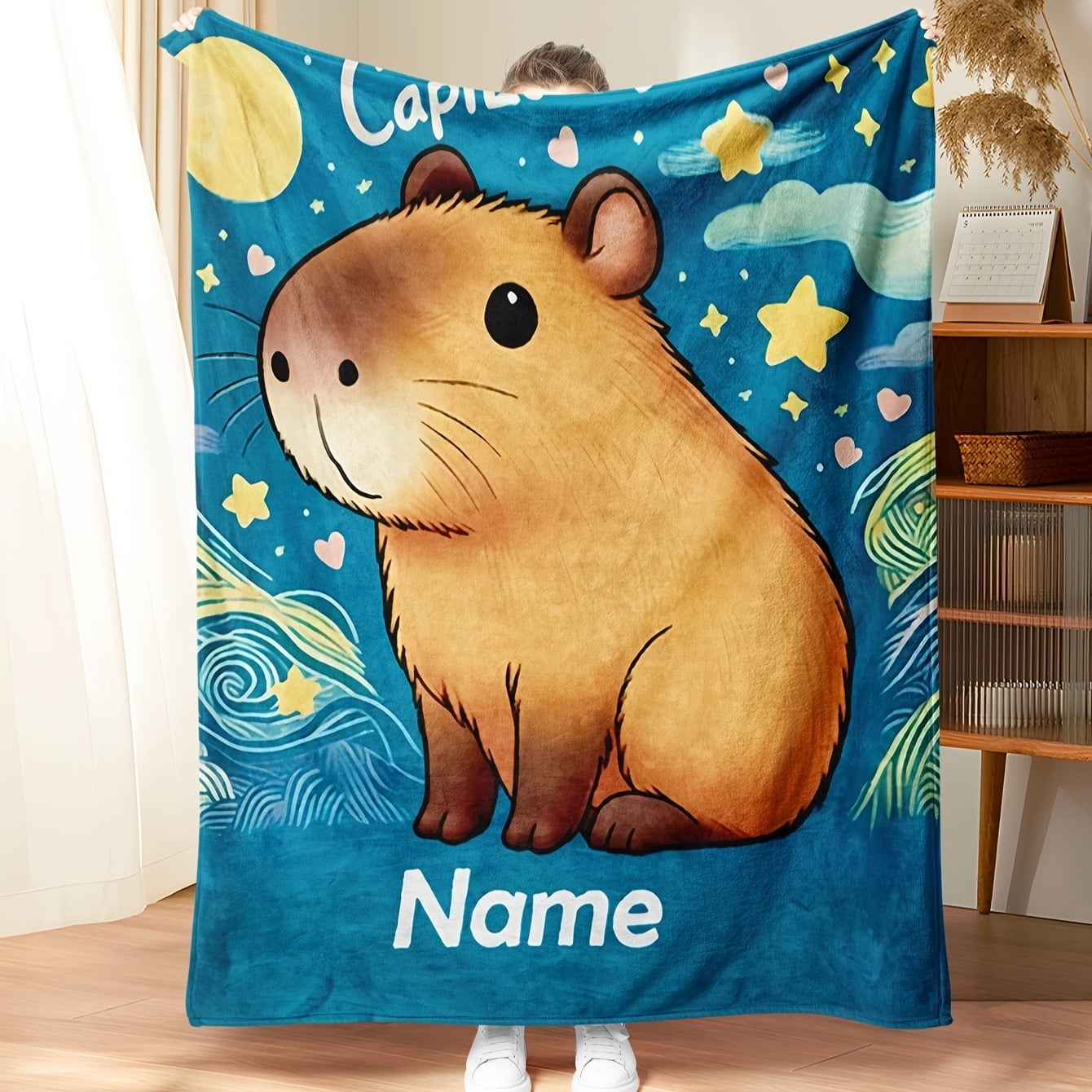 Custom Capybara Anime Flannel Throw Blanket - Personalized Name Text ...