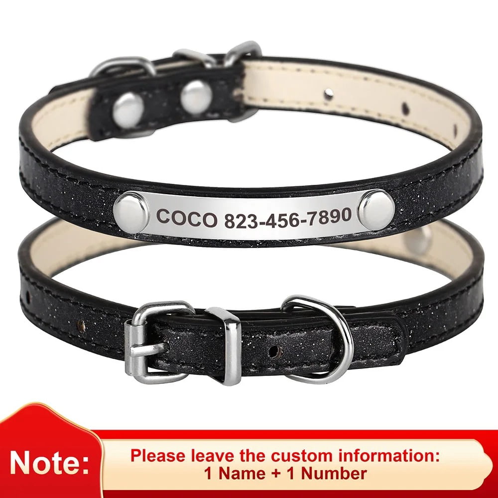 Custom Cat Collar Bling Leather Pet Cat Collars Personalized Carved ...