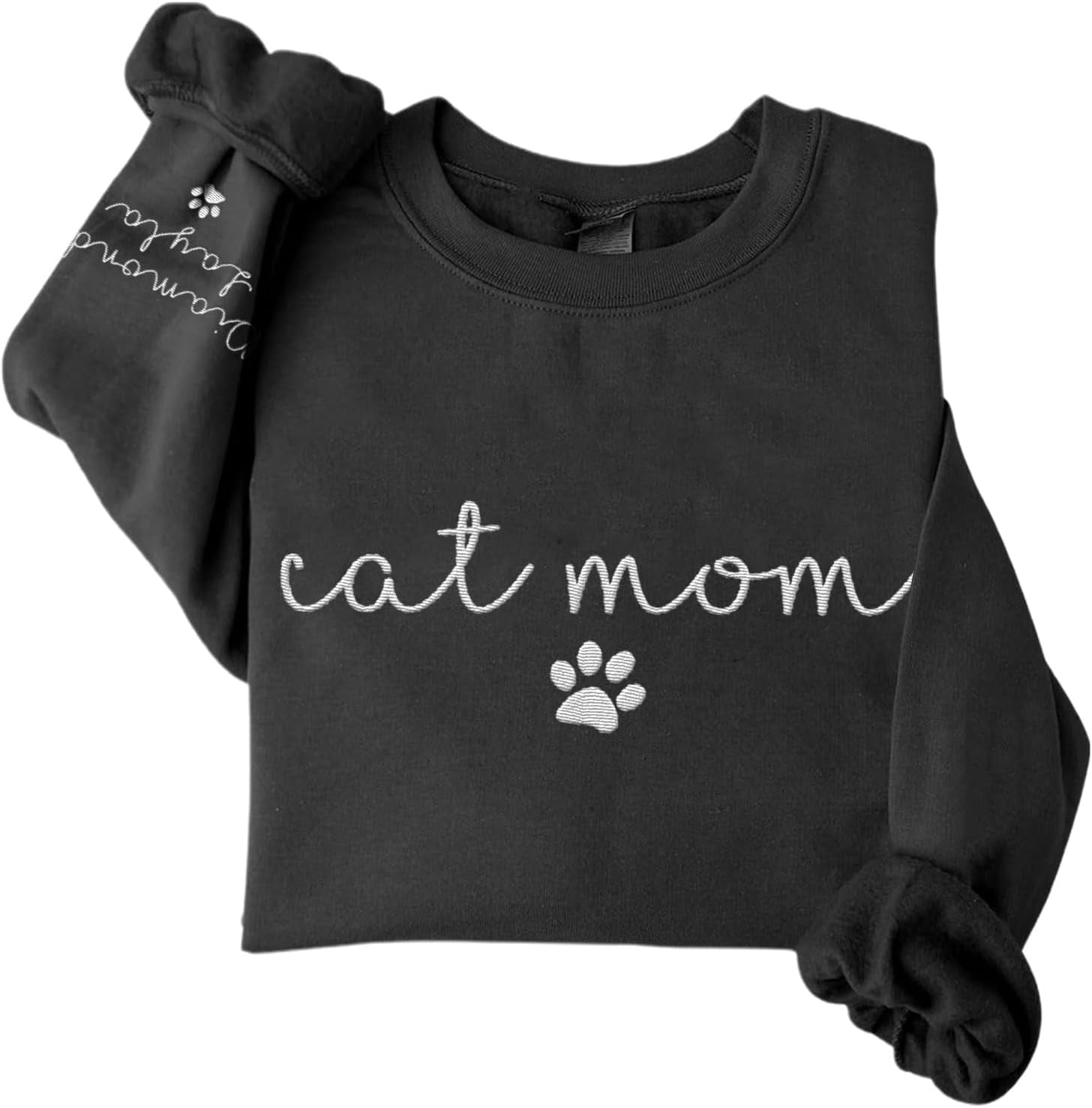 Custom Cat Mom Embroidered Sweatshirt, Personalized Cat Mom Crewneck ...