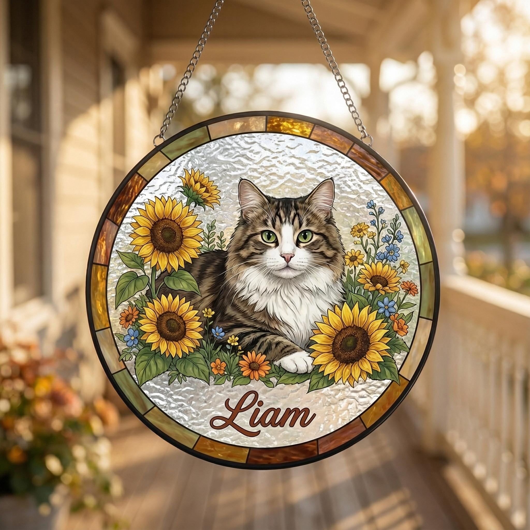Custom Cat Sunflower Suncatcher – Personalized Cat Window Decor ...