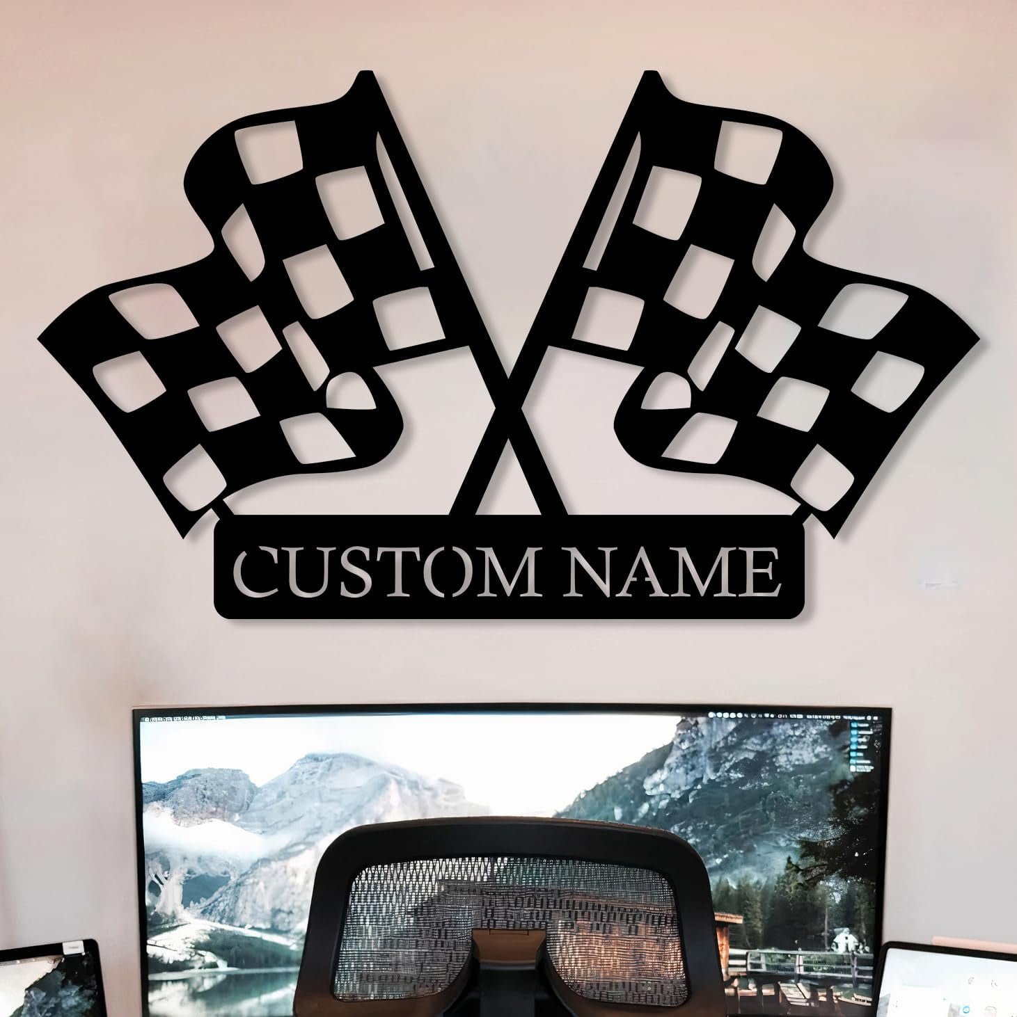 Custom Checkered Flag Racing Sign, Checkered Flag Monogram ...