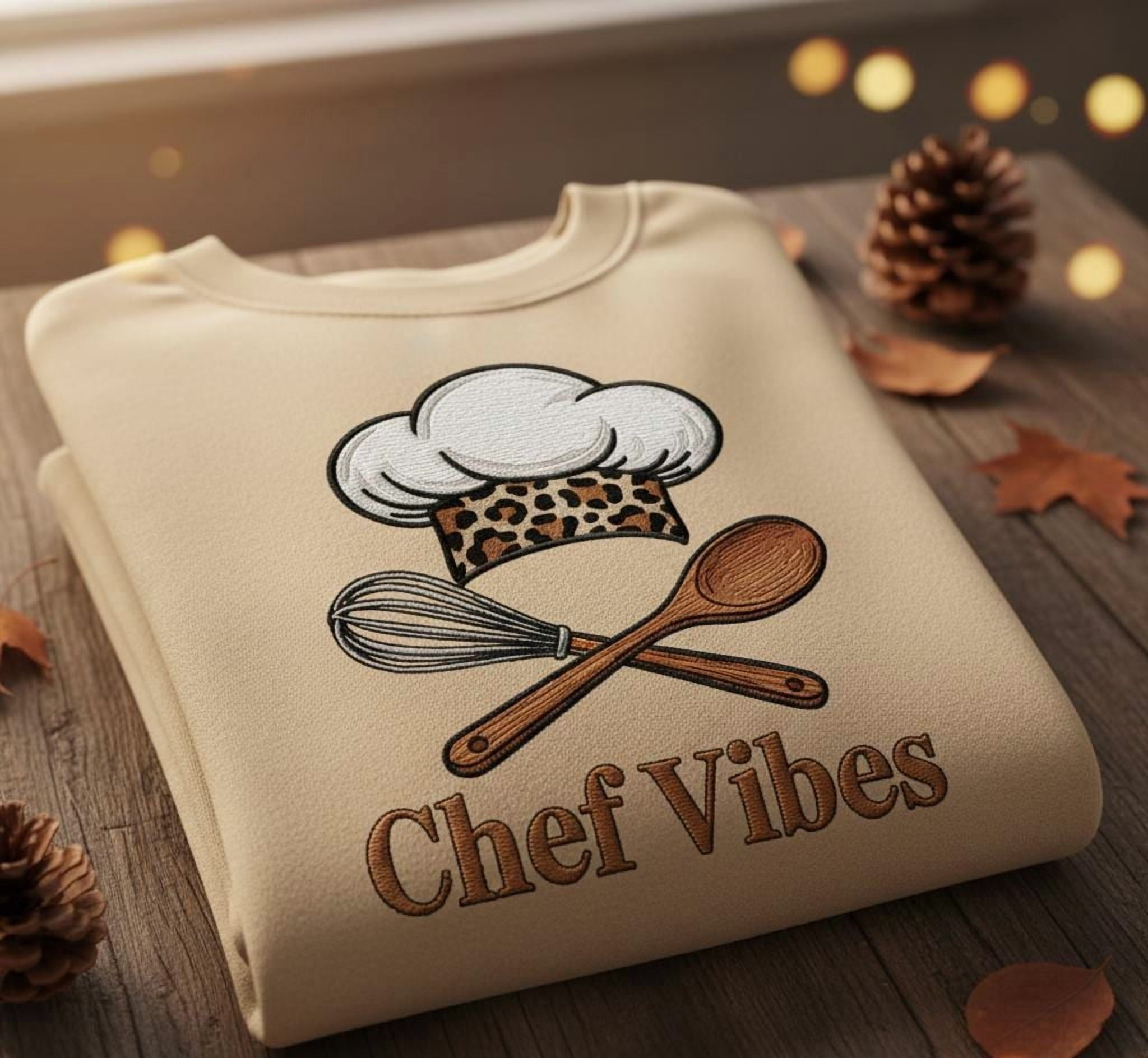 Custom Chef Vibes Embroidered Sweatshirt, Leopard Print Chef Hat Cozy ...