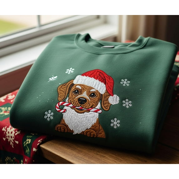Custom Christmas Dog Embroidered Sweatshirt, Cute Puppy Santa Crewneck ...