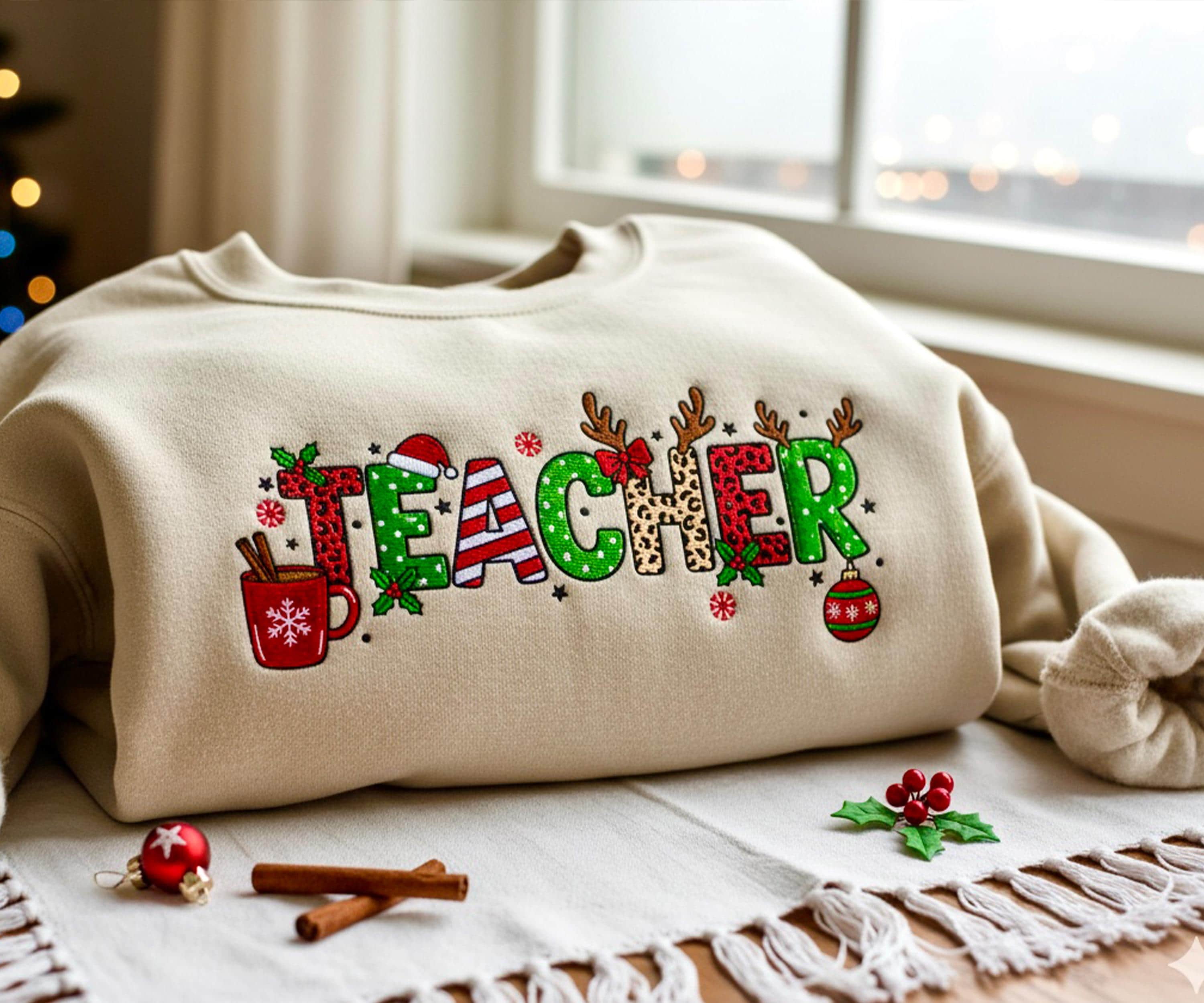Custom Christmas Teacher Shirt With Name Embroidered Sweatshirt ...
