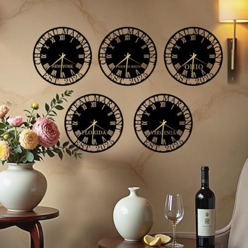 Custom City Name Metal Silent Wall Clock, Personalized Large World ...