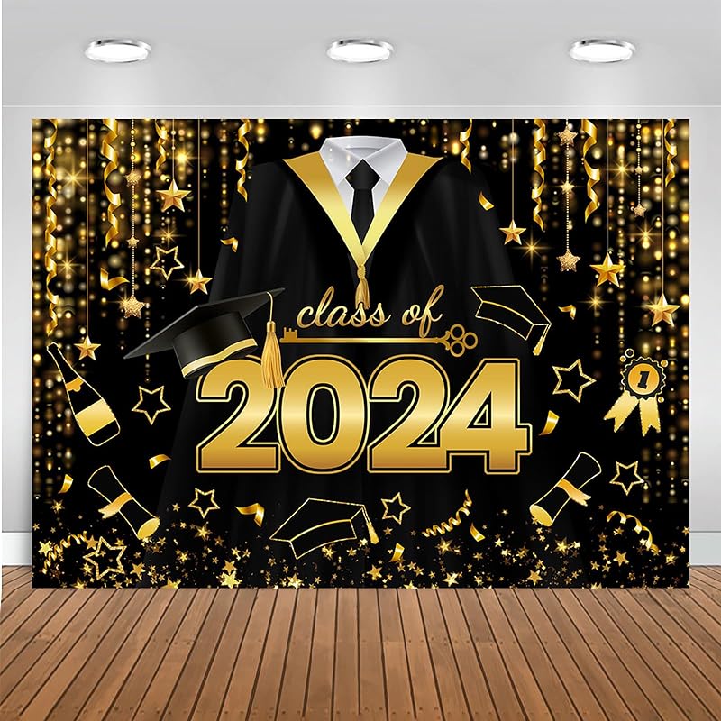 Custom Class of 2024 Graduation Backdrop Black and Gold Graduation ...