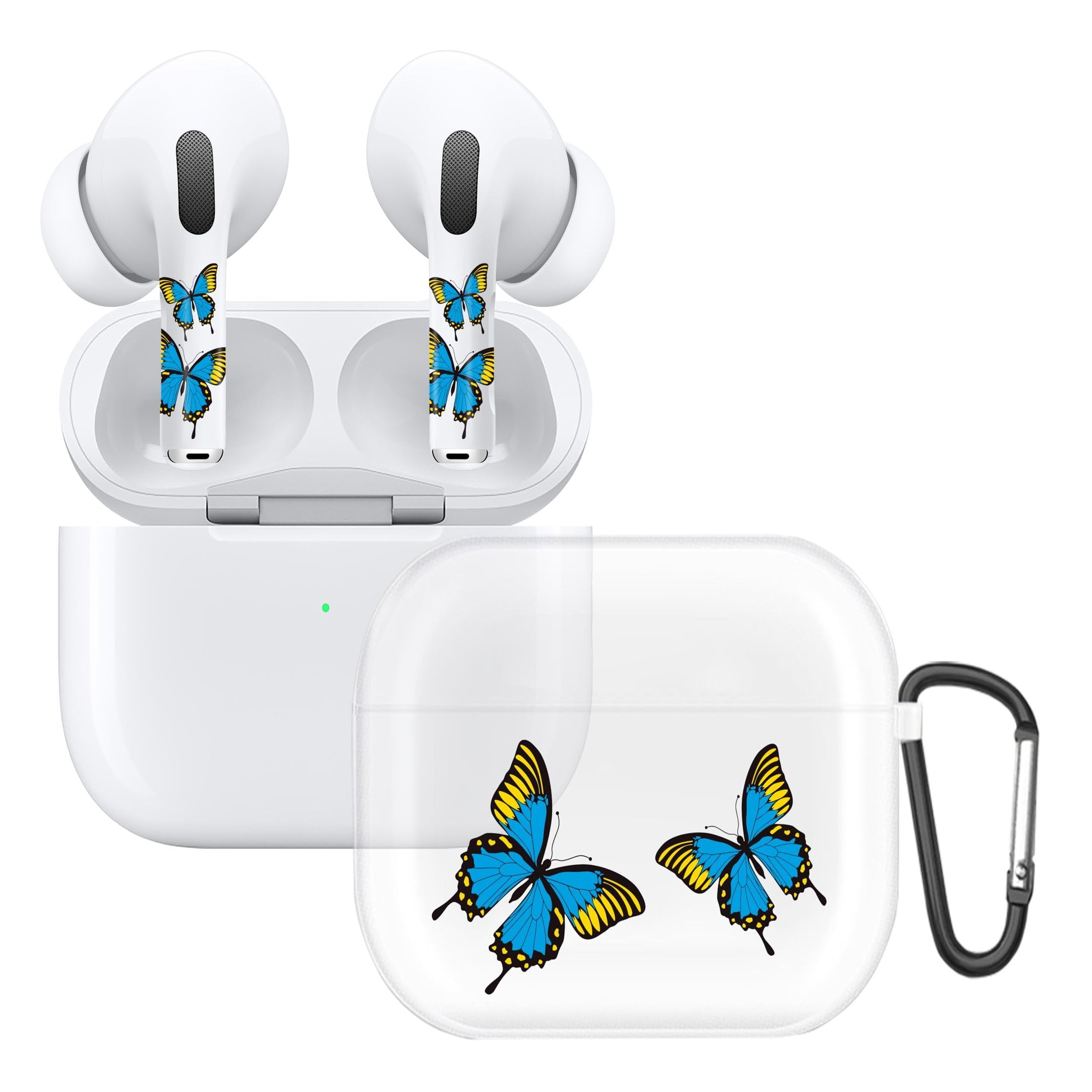 Custom Clear AirPods Pro Case with Black Keychain and Blue Butterfly ...
