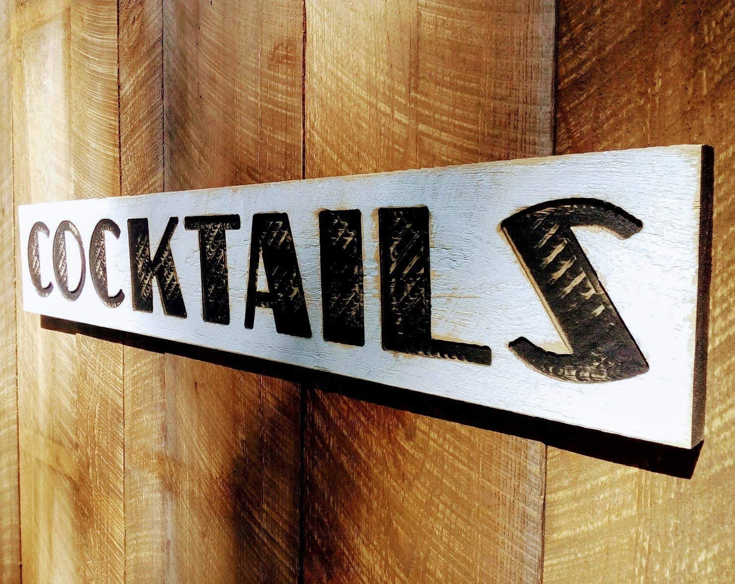 Custom Cocktails Sign on Wood, 48" Wide x 8" Tall Rustic Bar Decor ...
