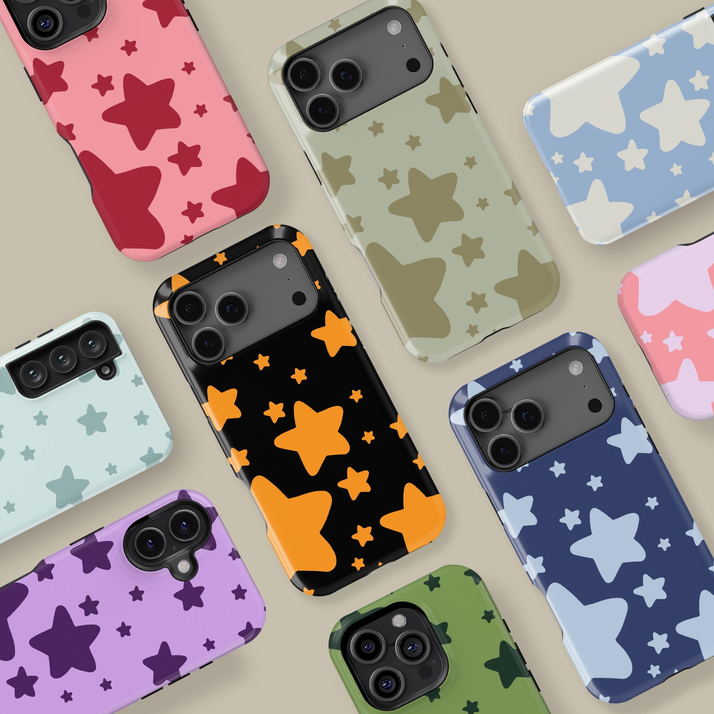 Custom Color Cute Star Pattern MagSafe Case for iPhone Samsung Shining ...