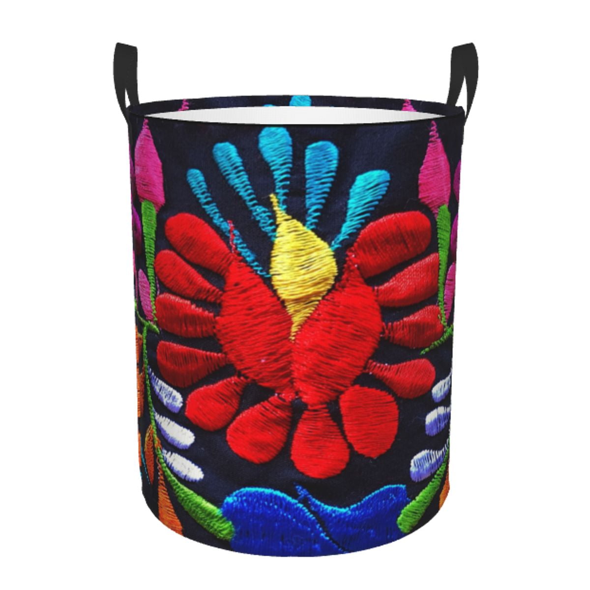 Custom Colorful Mexican Embroidery Laundry Basket Foldable Large ...