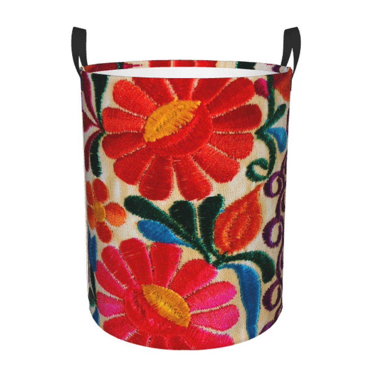 Custom Colorful Mexican Embroidery Laundry Basket Foldable Large ...