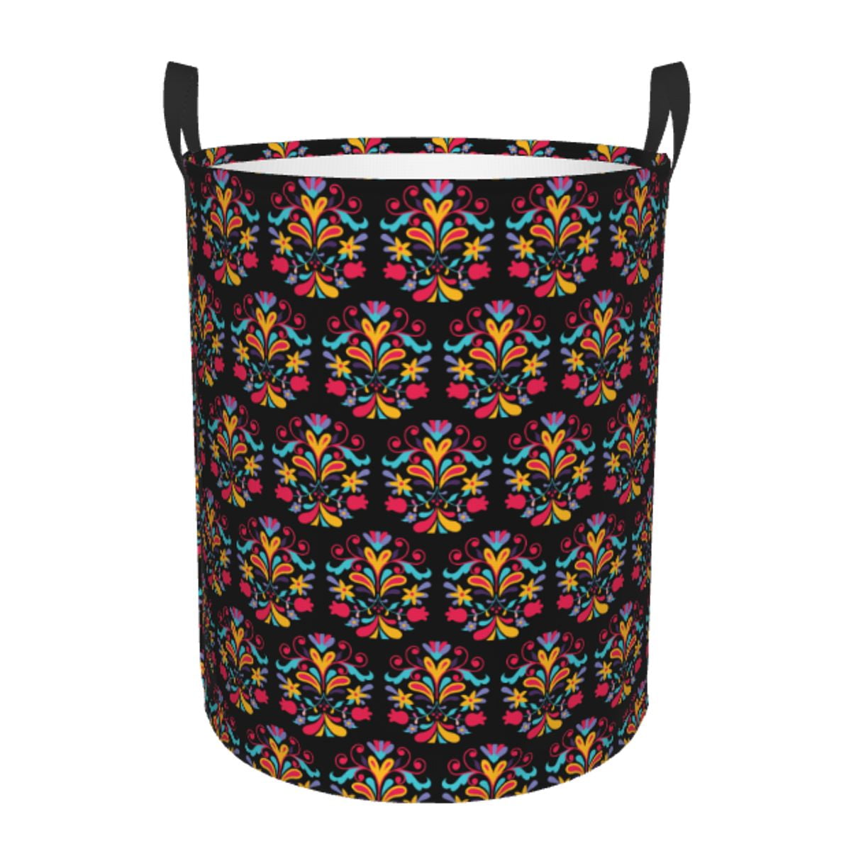 Custom Colorful Mexican Embroidery Laundry Basket Foldable Large Clothes Storage Bin Traditional ...