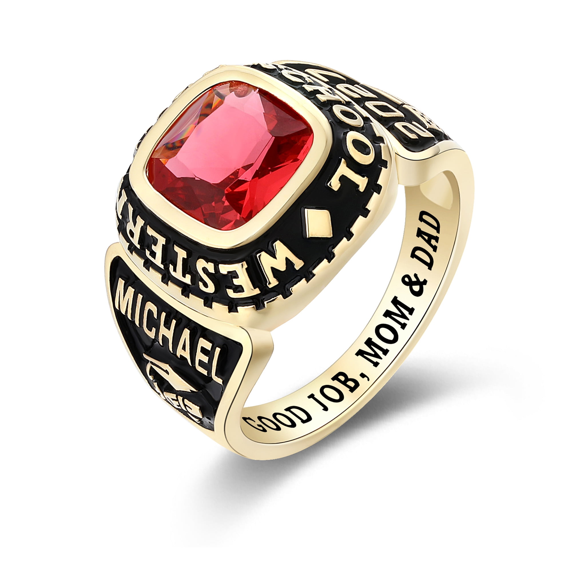 Mementos USA Custom Men's Class Ring 10kt Yellow Gold for High School ...