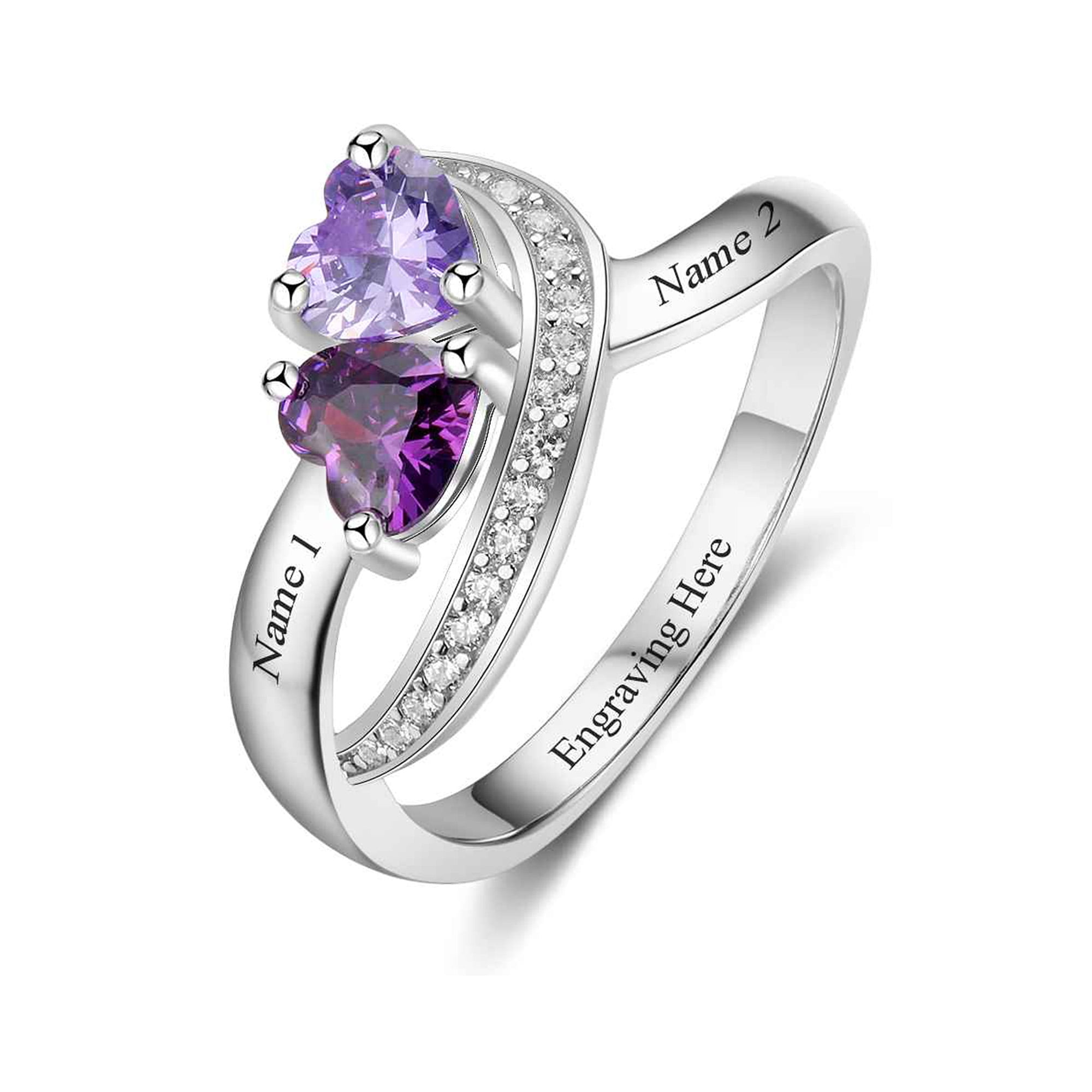Mementos USA Personalized Sterling Silver Family Mother's Ring with 2 ...