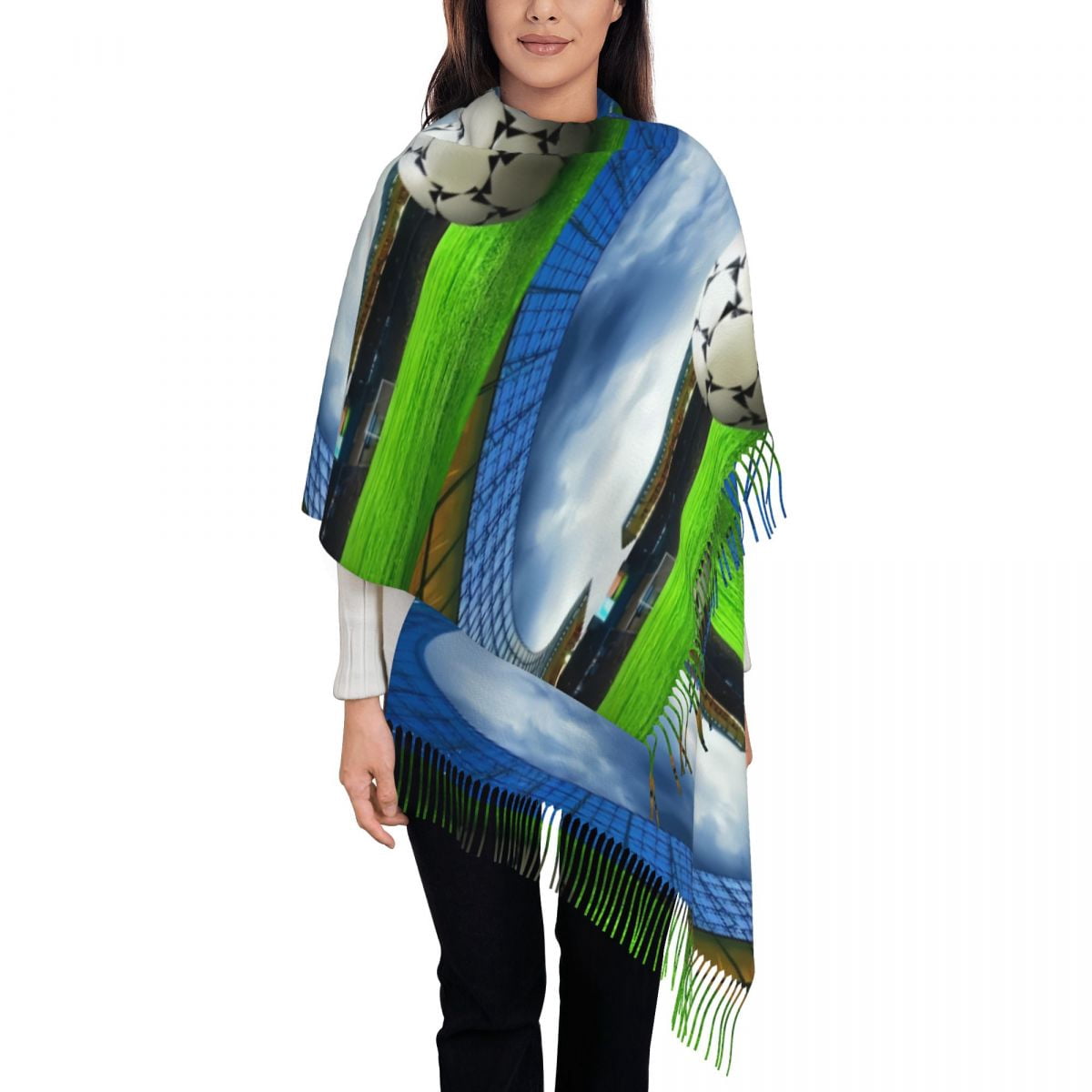 Custom Cool Soccerly Footbally Print Tassel Scarf Women Soft Shawls ...