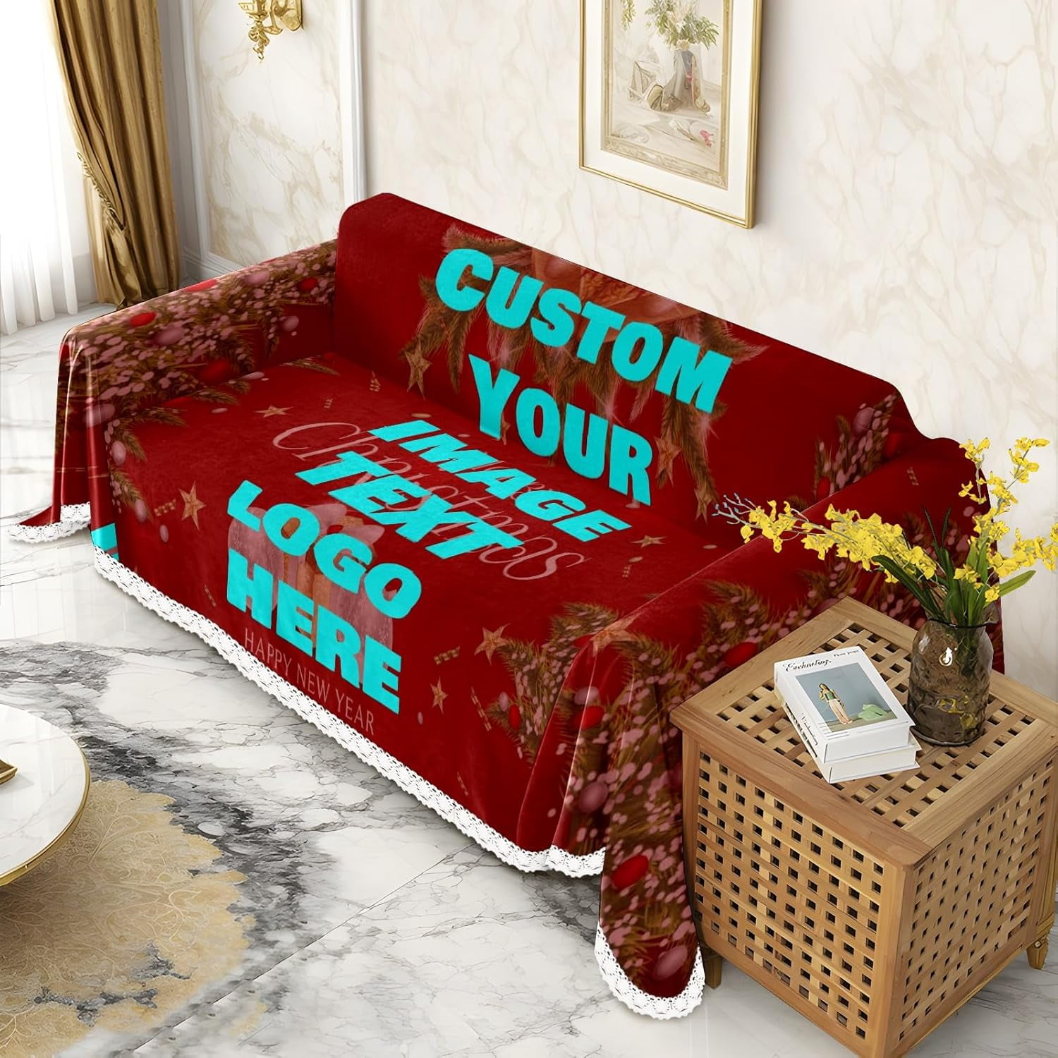 Custom Couch Cover for 3 Cushion Couch Sofa Covers Washable Couch Throw ...