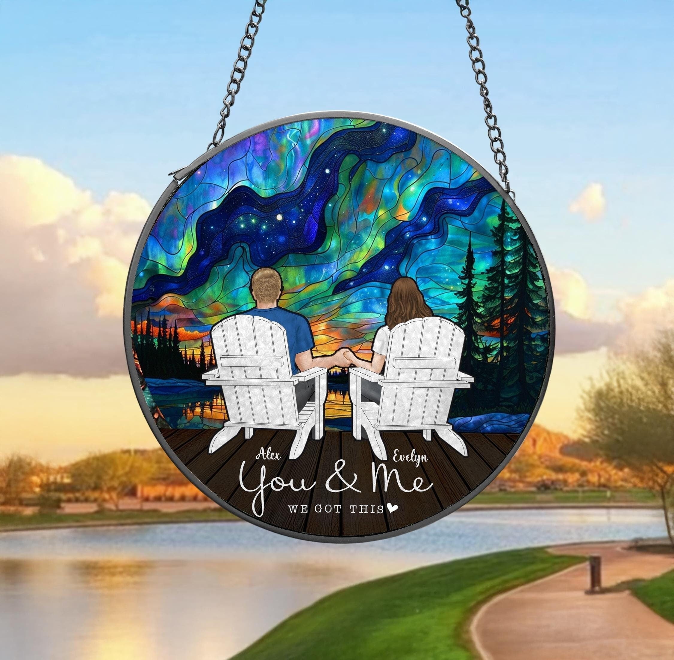 Custom Couple Glass Suncatcher, You & Me We Got This Suncatcher ...