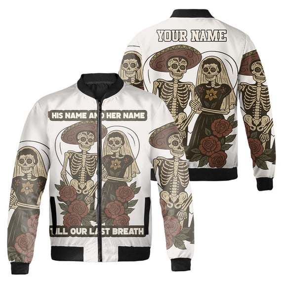 Custom Couple Skeleton Bomber Jacket, Personalized Halloween Sugar ...