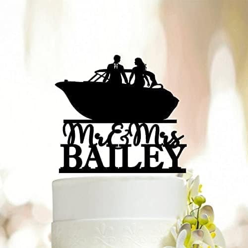 Custom Couple Wedding Cake Topper, Bride and Groom Driving Boat ...