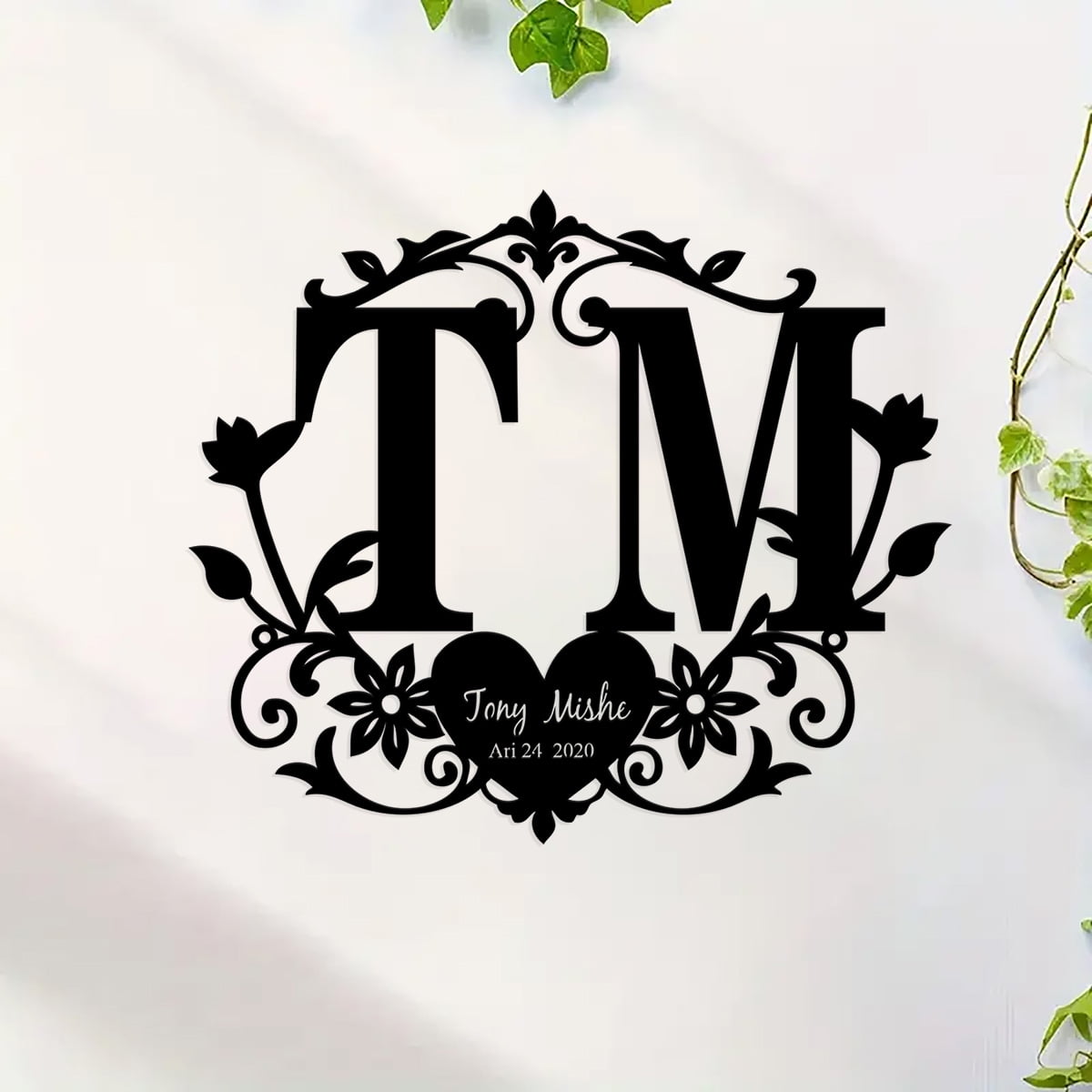 Custom Couples Name and Initials Metal Wall Art, Heart with Names and ...