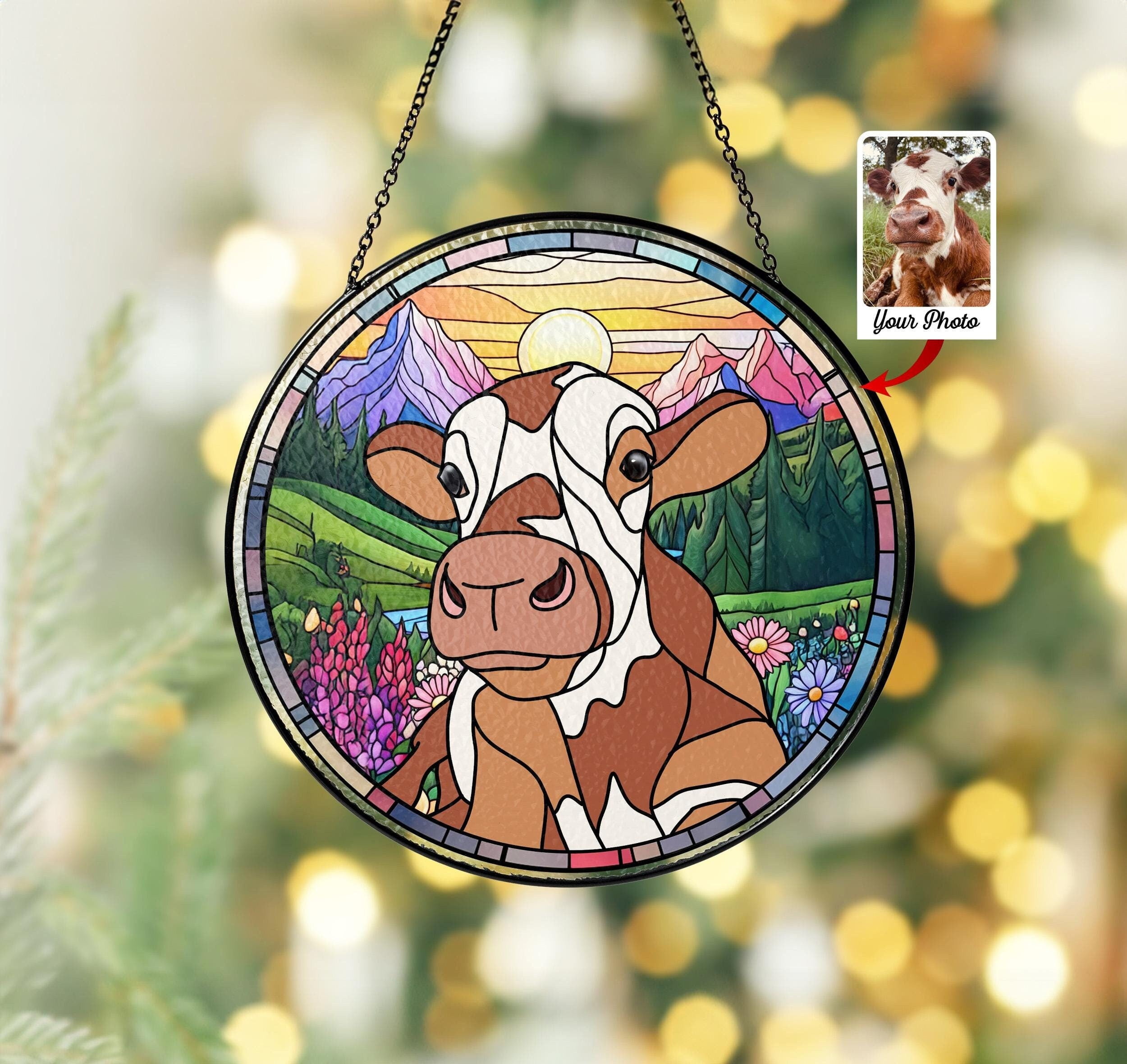 Custom Cow Portrait Glass Suncatcher, Animal Glass Art, Cow Window ...