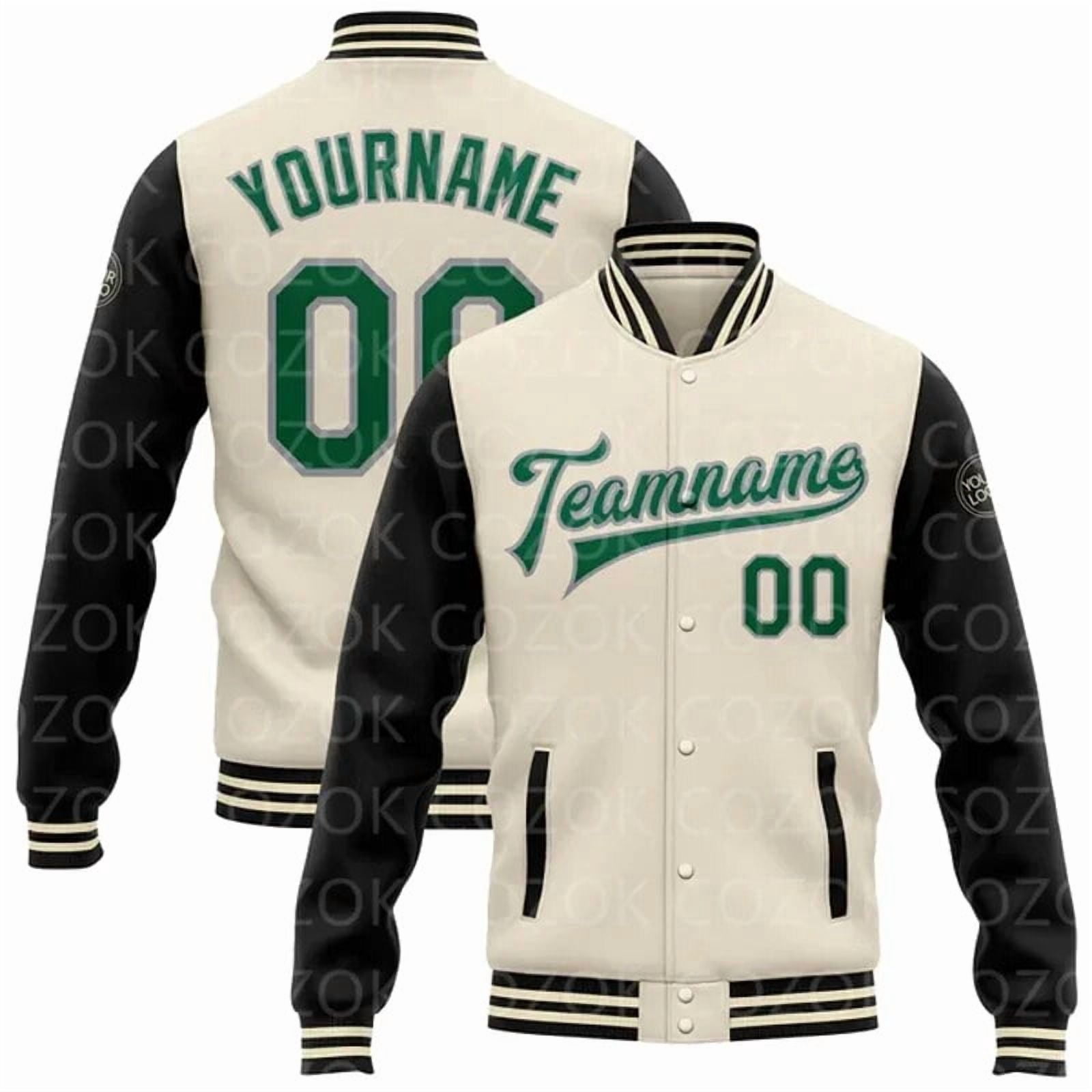 Custom Cream 3D Printed Baseball Button Jacket Bomber Full-Snap Varsity ...
