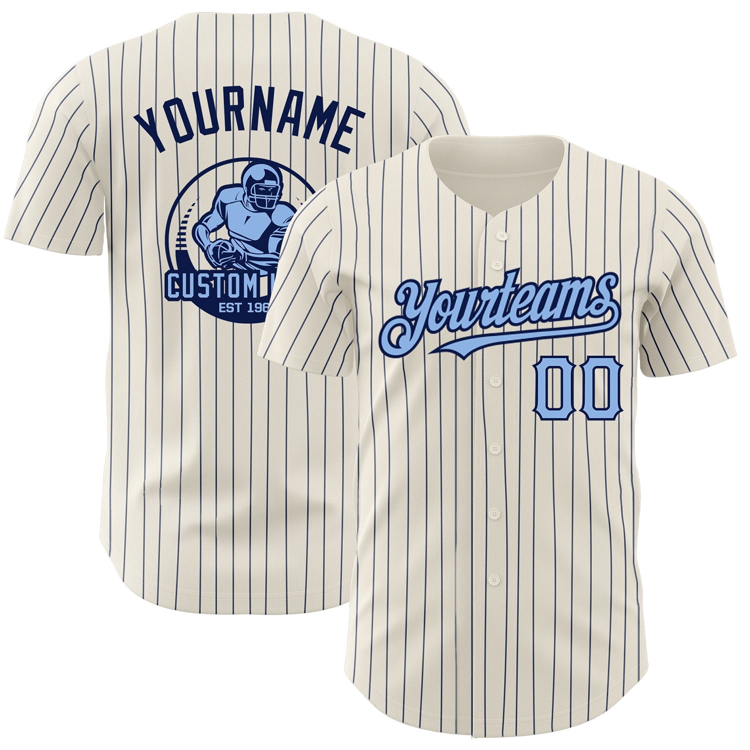 Custom Cream Navy Pinstripe Light Blue Authentic Baseball Jersey - Hot ...