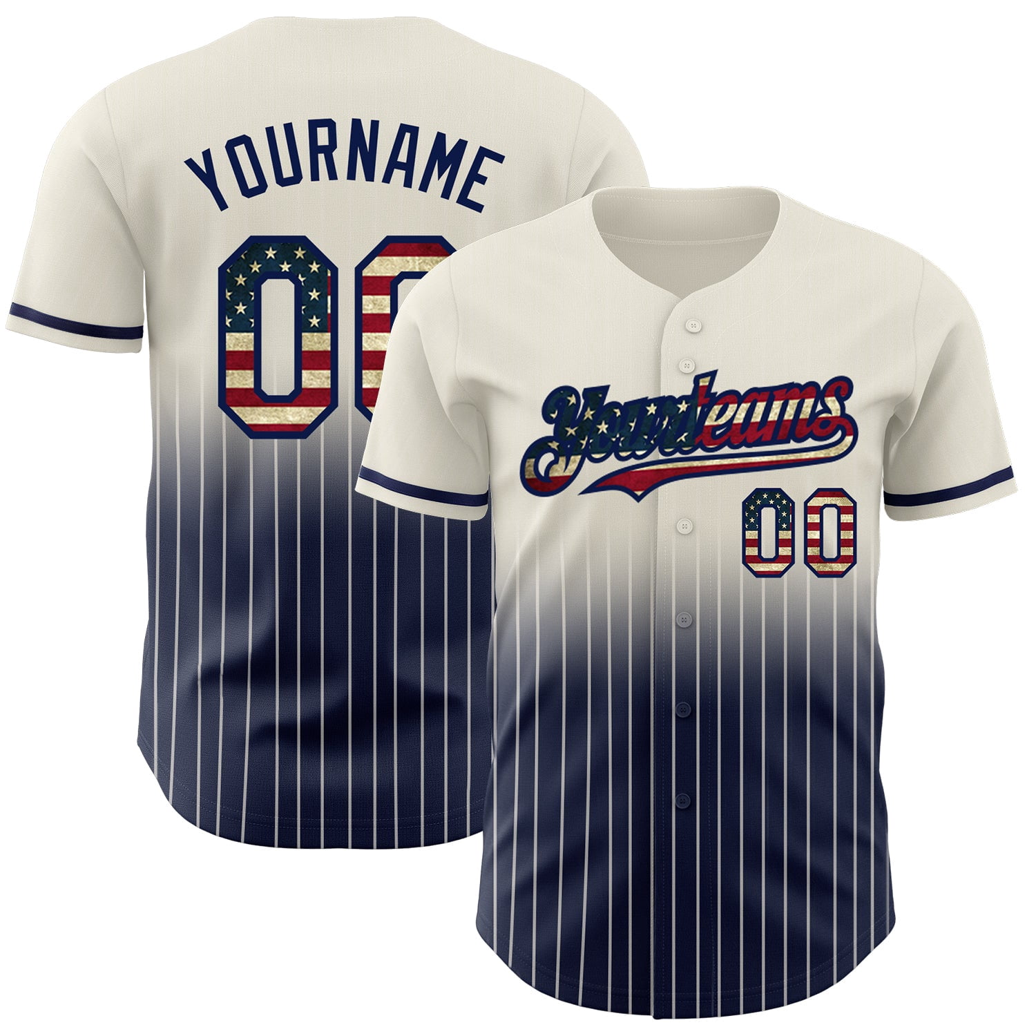 Custom Cream Pinstripe USA Navy Authentic Fade Fashion Baseball Jersey ...