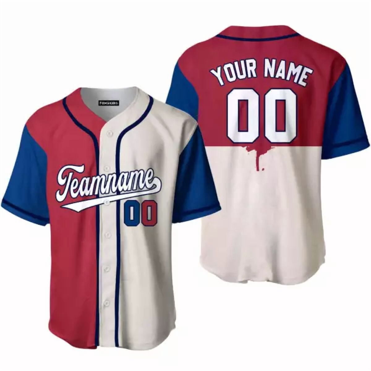 Custom Cream Red Blue White-Black Split Fashion Baseball Jerseys For ...