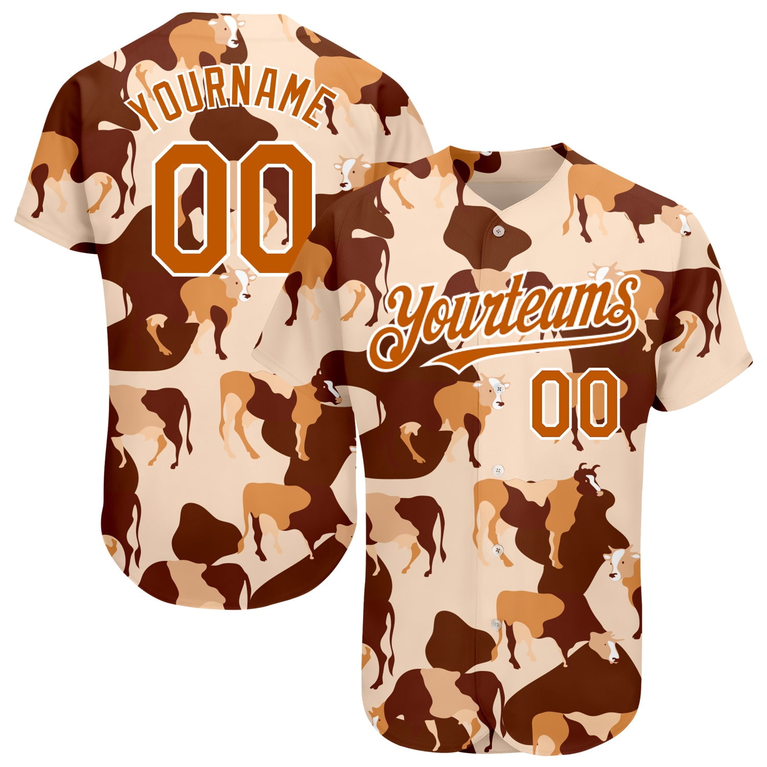 Custom Cream Texas Orange-White 3D Pattern Design Ox Authentic Baseball ...