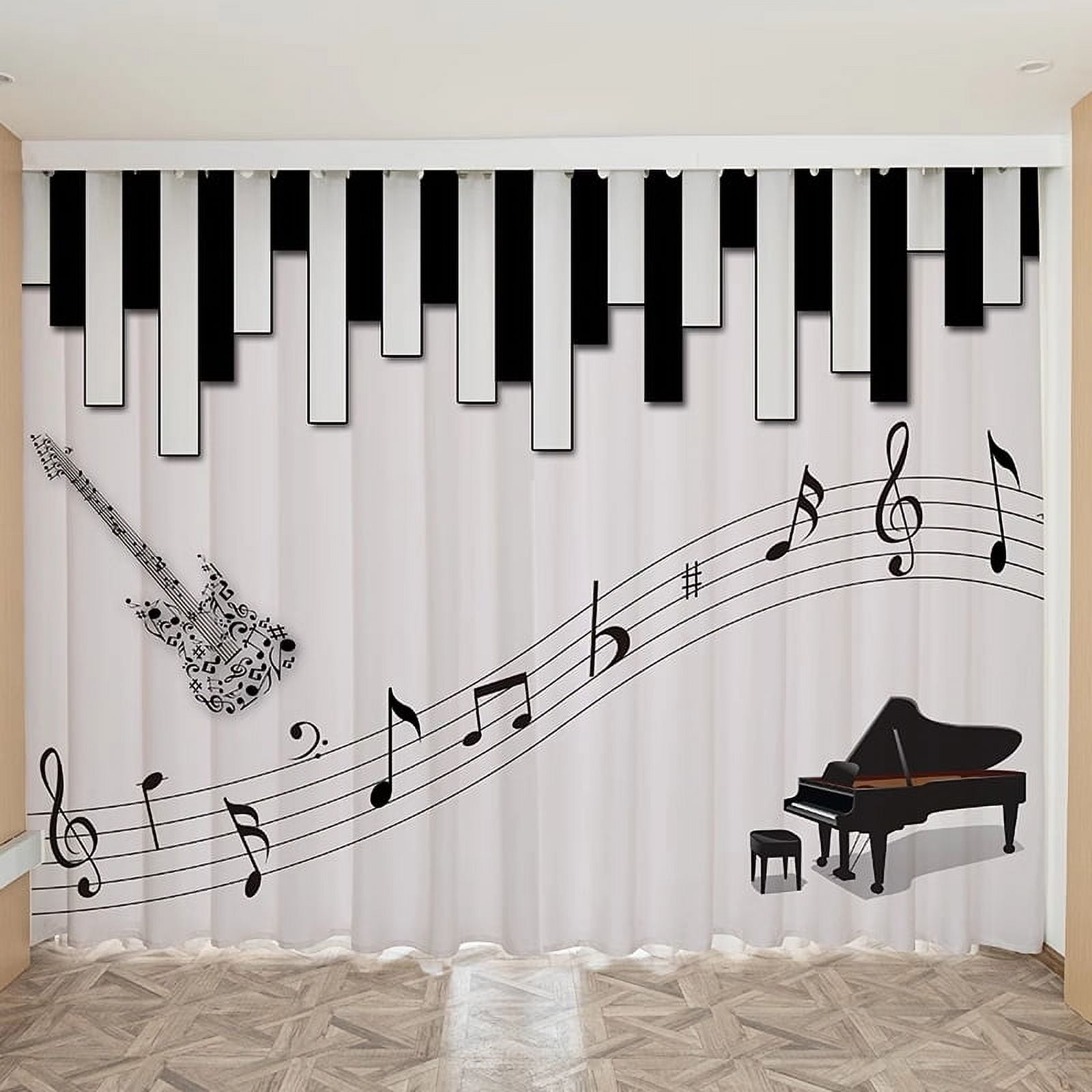 Custom Curtains Piano Drums Violin Guitar Musical Notes Printed ...