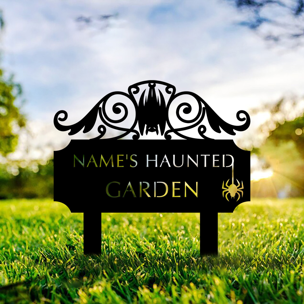 Custom Customized Bat Yard Stake, Spider Metal Garden Stake, Halloween ...