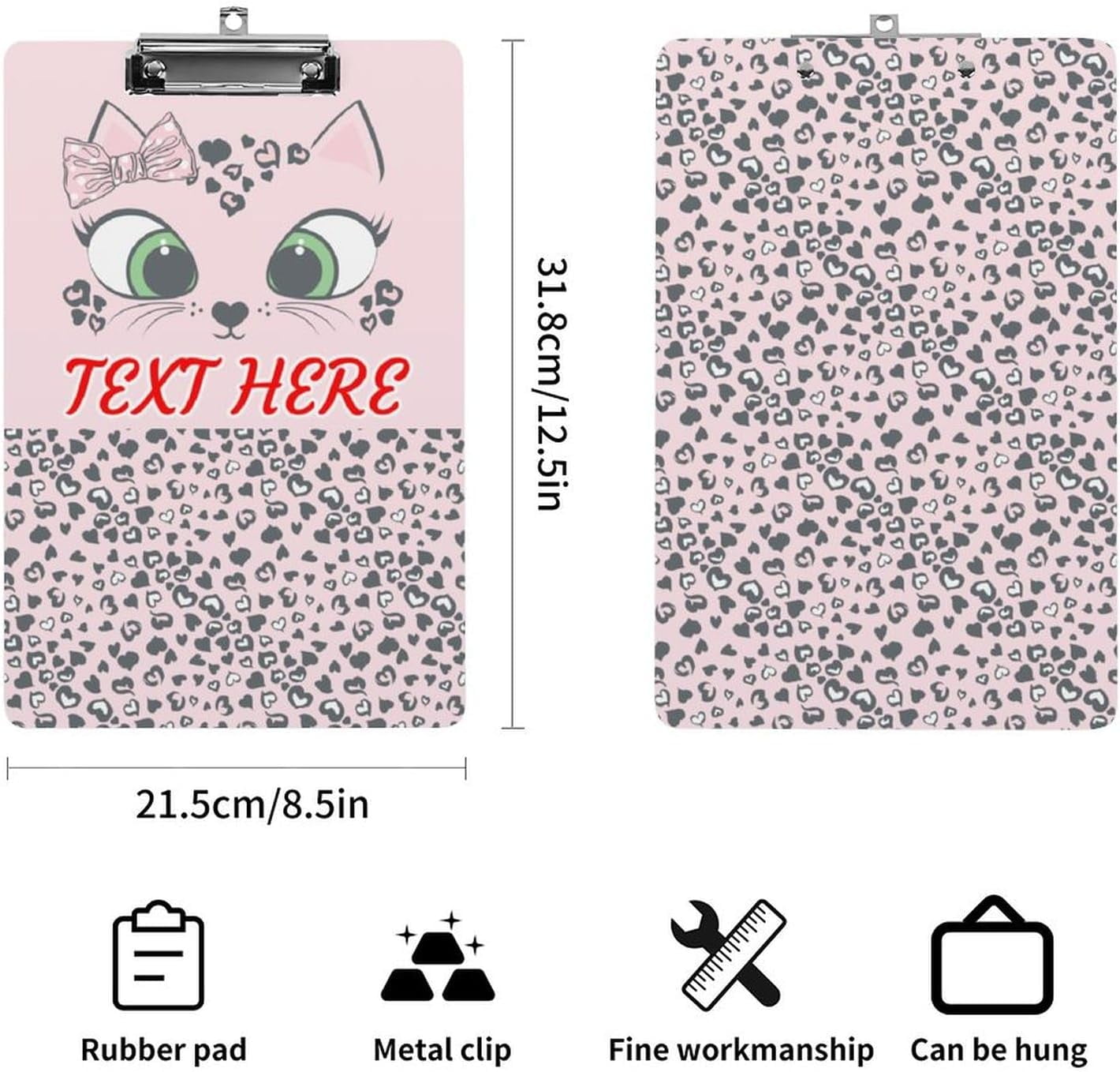 Custom Cute Pink Leopard Cat Clipboard Personalized Text Name Acrylic ...