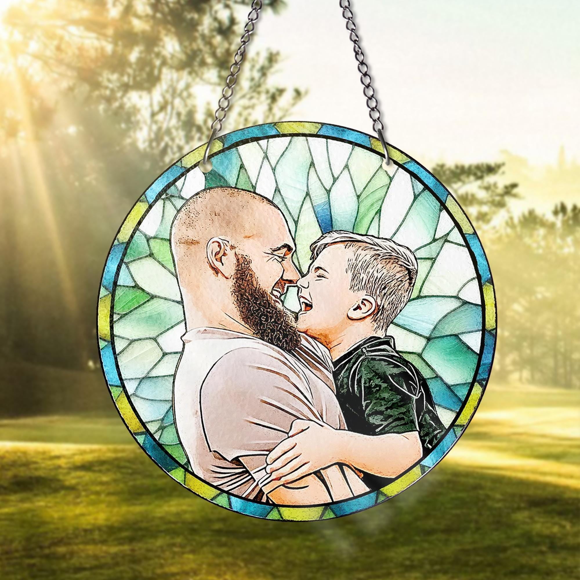 Custom Dad Portrait STAINED GLASS Suncatcher Window Hanging, Fathers ...