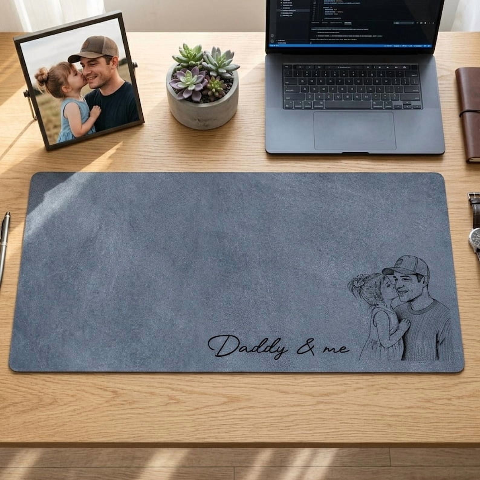 Custom Daddy Photo Desk Pad, Personalized Father's Day Mouse Mat Decor ...