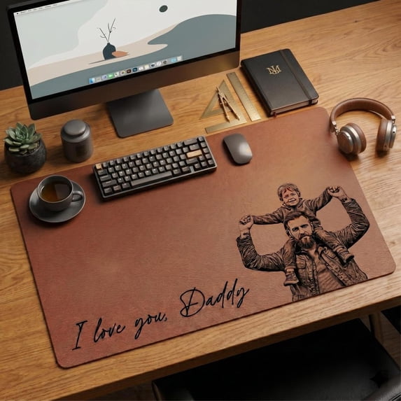 Custom Daddy Picture Leather Desk Mat, Personalized Family Office Gift ...