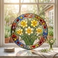 Custom Daffodil Stained Glass Suncatcher, Floral Window Hanging, Round ...