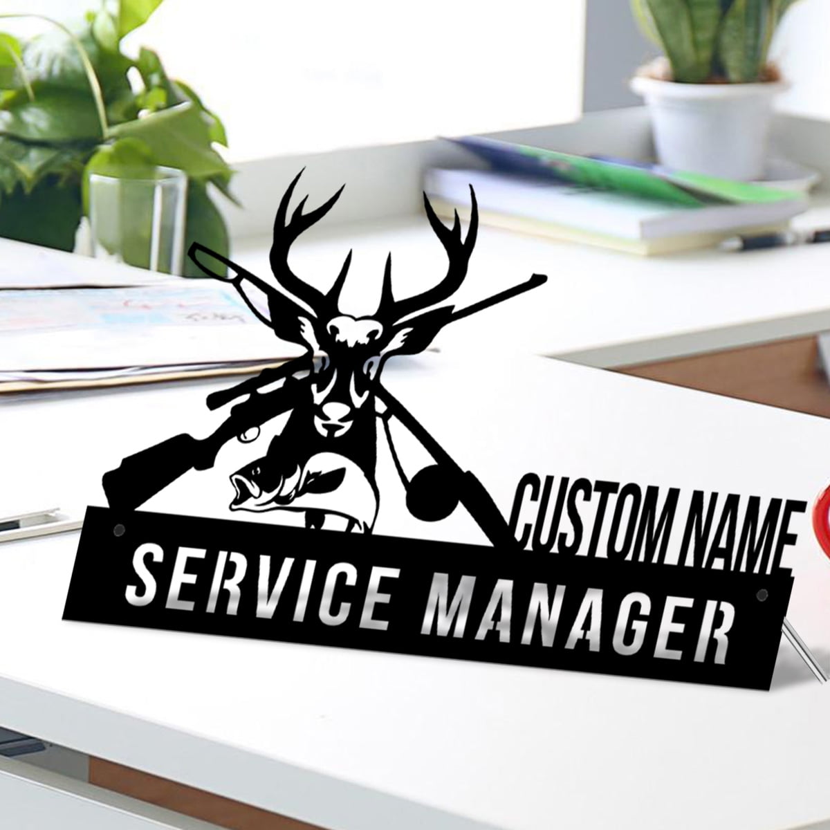 Custom Deer Hunting And Fishing Desk Name Plate Wedge Personalized ...