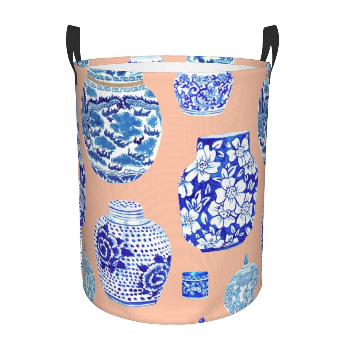 Custom Delft Chinoiserie Blue Laundry Basket Collapsible Floral Willow ...