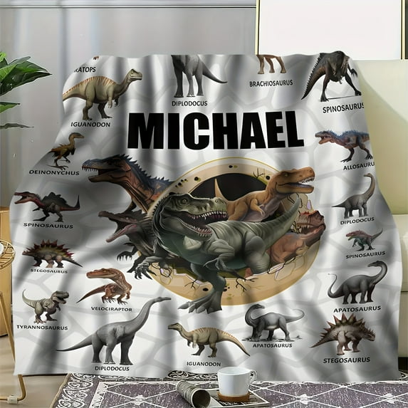 Custom Dinosaur Photo Name Throw Blanket - Soft Cozy Flannel Vintage ...